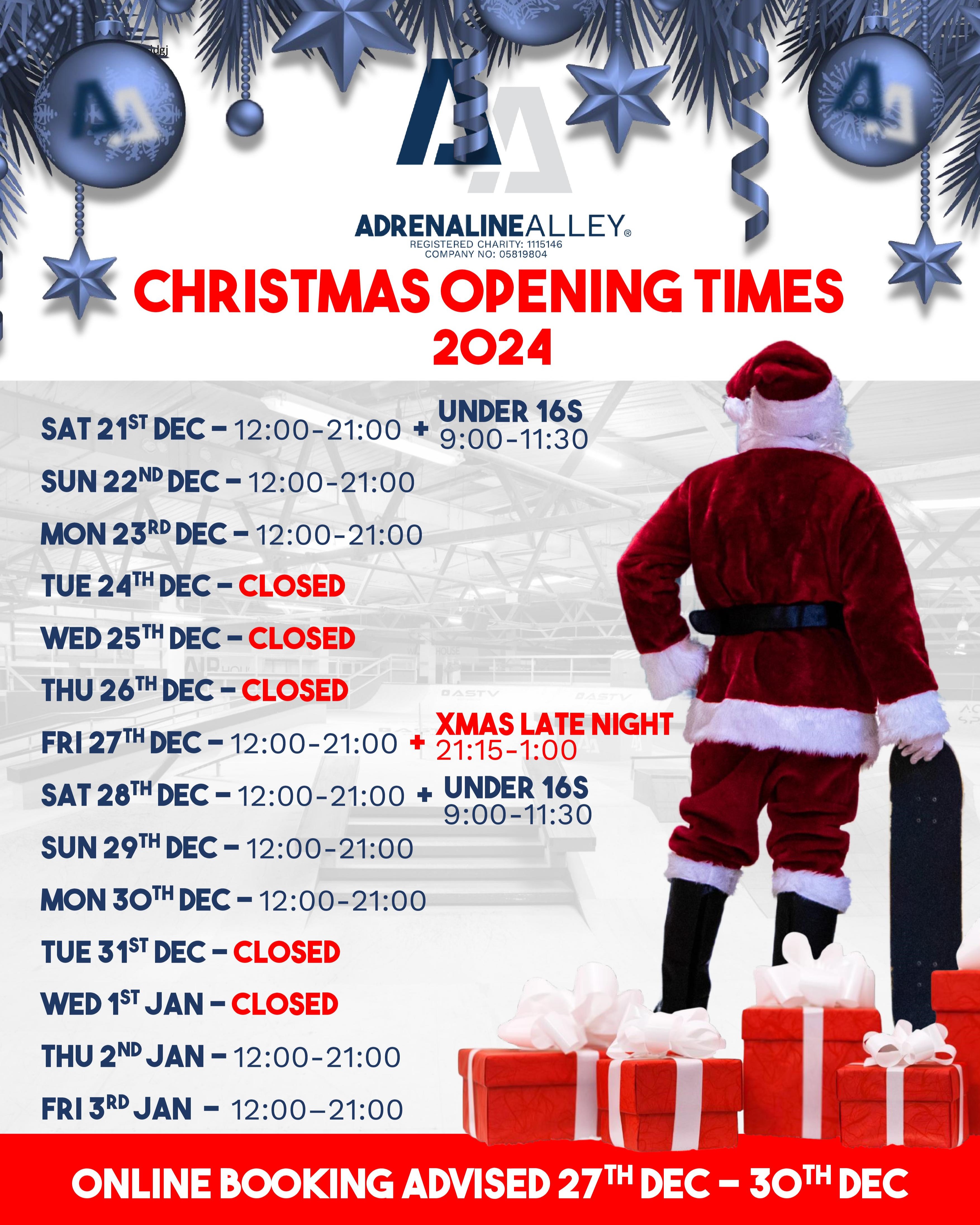 CHRISTMAS OPENING TIMES 2024